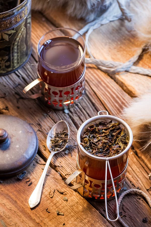 Hot Tea Brewed in the Old Style Stock Image - Image of house, light ...