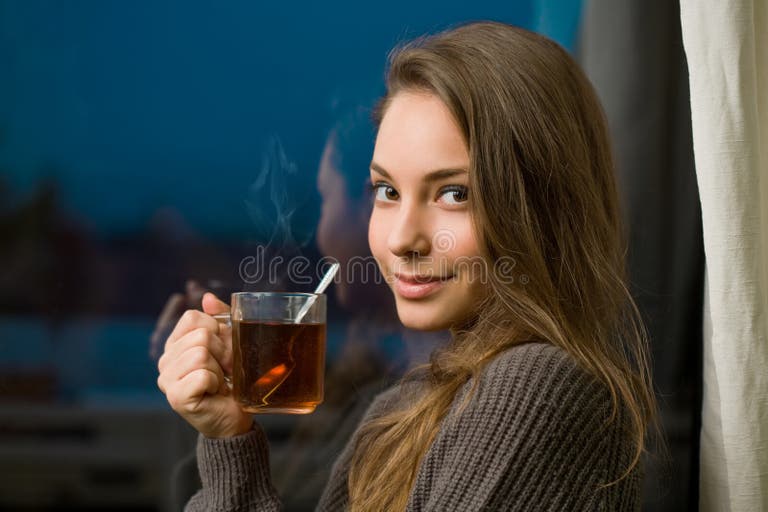 Hot tea on a cold tea. stock photo. Image of drink, copy - 28918280