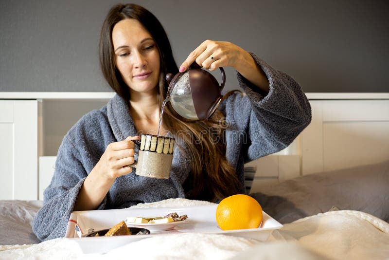 Hot Tea Cup and Breakfast in Bed,morning Routine Stock Image - Image of ...