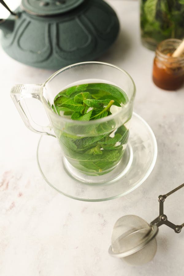 Hot Tea with Fresh Mint Leaves Stock Image - Image of problems ...