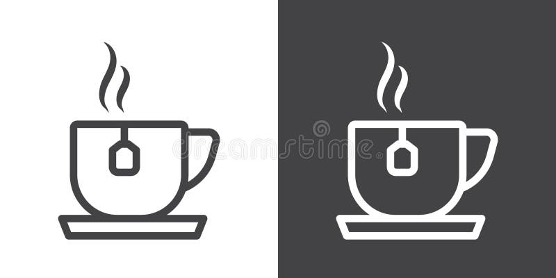 Hot Tea Icon Flat Vector Set Outline Stock Vector - Illustration of ...