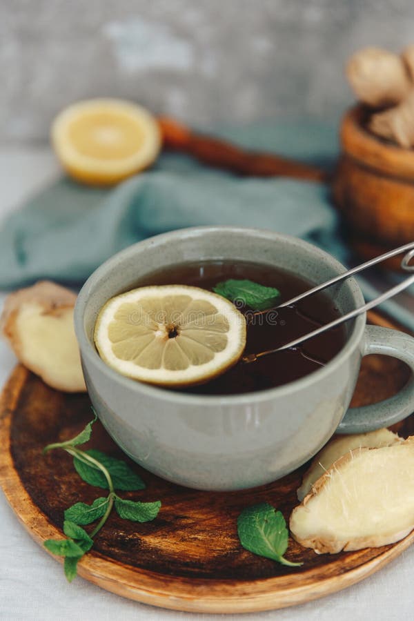 Hot Tea with Lemon and Fresh Ginger Stock Photo - Image of health ...