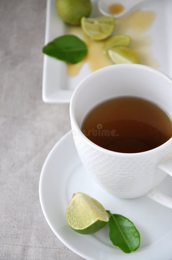 Hot Tea and Lime with Honey on Background Stock Image - Image of ...