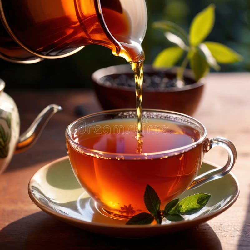 Hot Tea is Poured into a Bowl of Herbal Tea in a Serene, Bright Morning ...