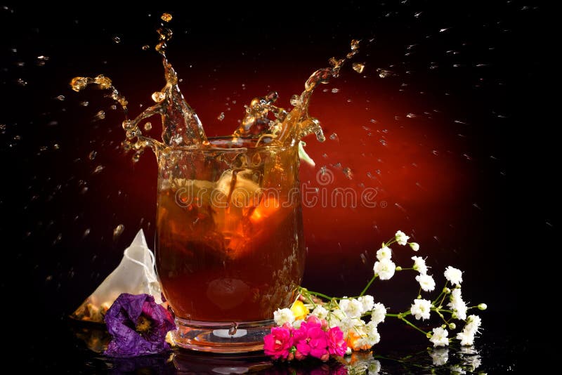 Hot Tea Splashing from the Glass Stock Image - Image of drink, green ...