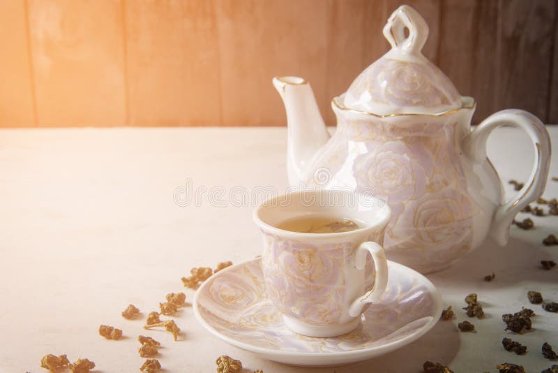 Hot tea on the table stock photo. Image of drink, teacup - 81695414