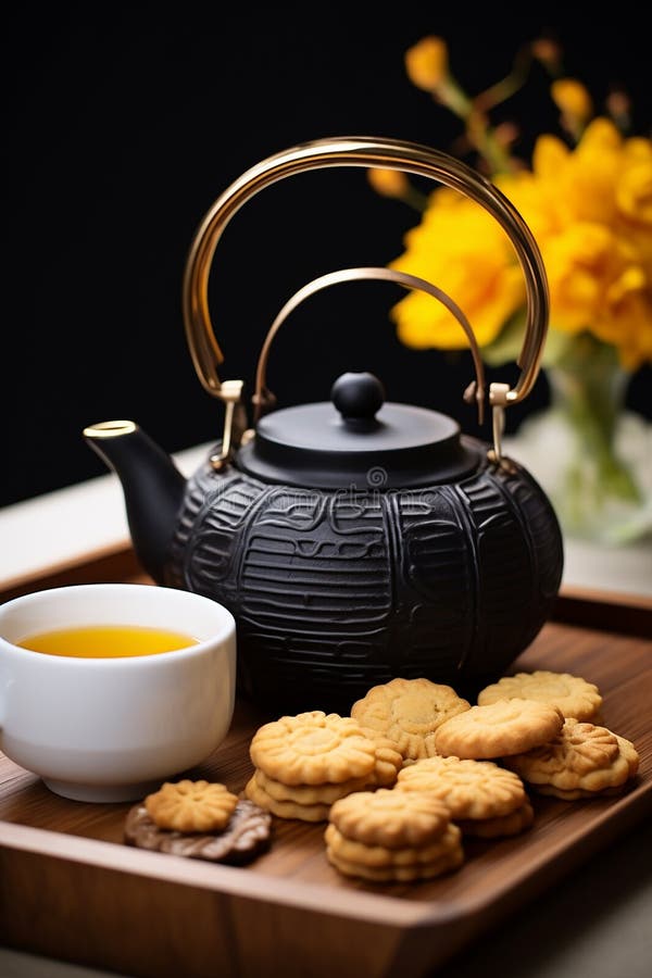 Hot Tea in a Wooden Teapot on a Yellow Table Generated by AI Stock ...