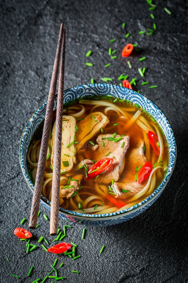 Hot Thai Broth with Beef and Noodle Stock Image - Image of food, dinner ...