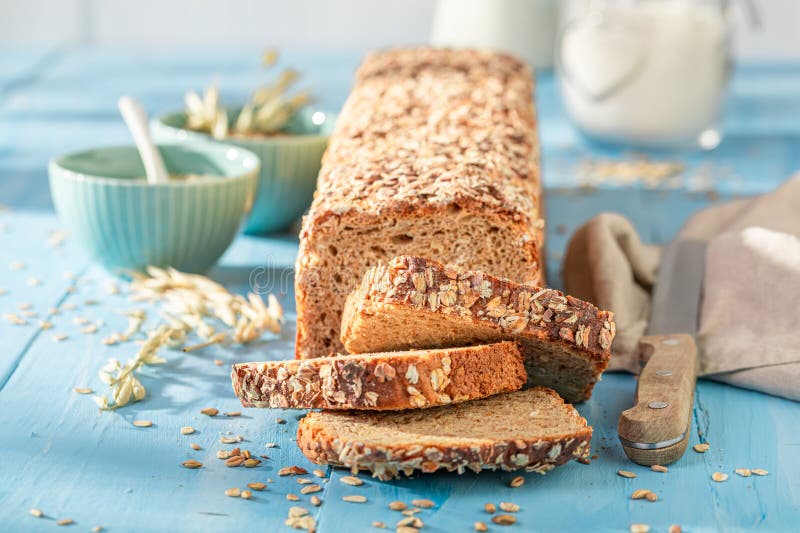 Hot Tin Wholemeal Bread with Ears and Grain Stock Photo - Image of ...