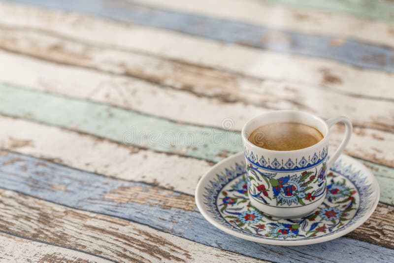 Hot Turkish Coffee on Turquoise Table Stock Image - Image of blue ...