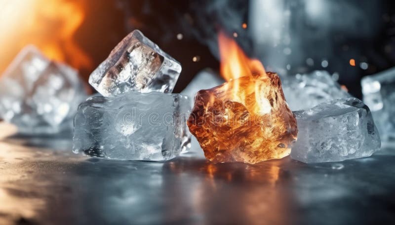 Hot Versus Cold. Ice Cube and Fire Cube. Concept of Opposite Stock ...