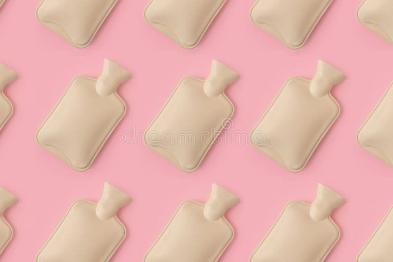 Hot Water Heating Pad Pattern on Pink Background. Winter Essentials ...