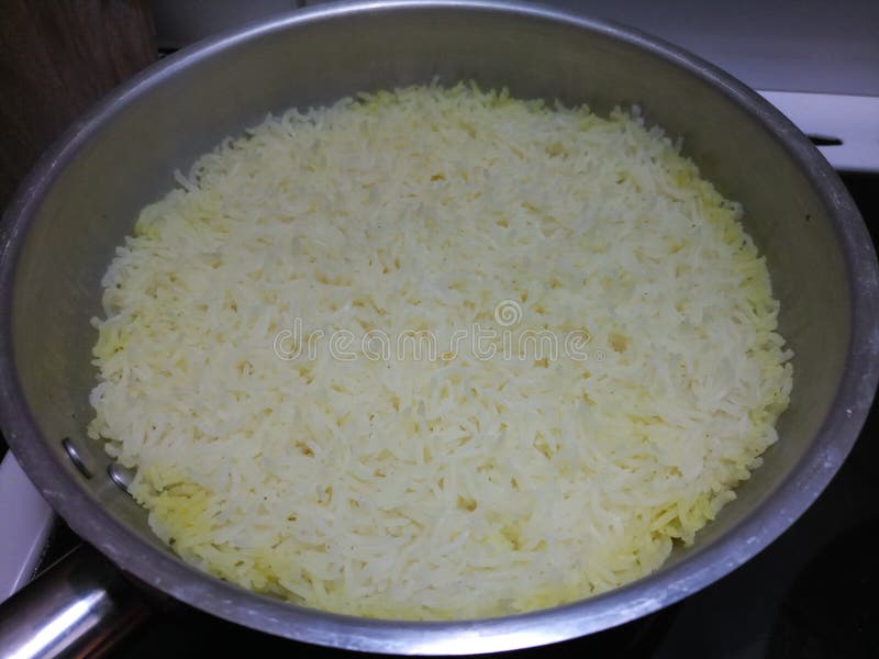 Fluffy White Rice Cooking in a Silver Pot Stock Photo - Image of silver ...