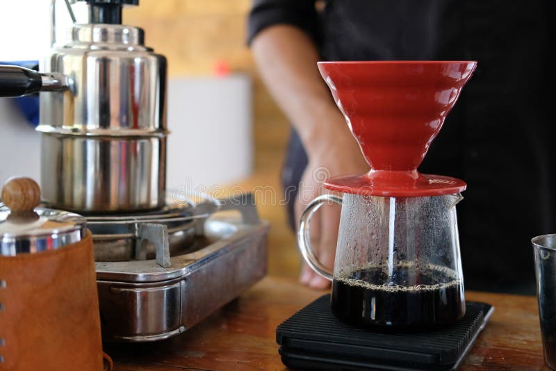 Hot Water Pouring on Coffee Power in Filter Paper Stock Photo - Image ...