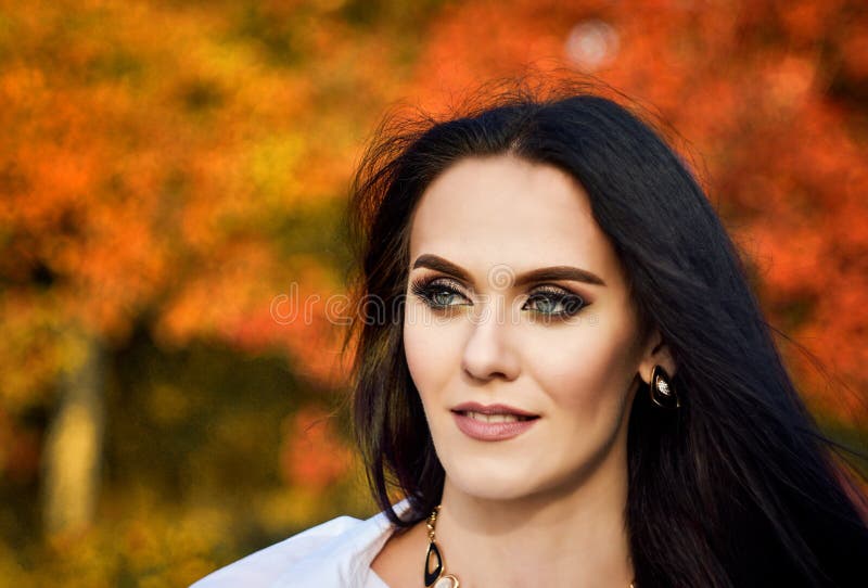 Hot White Brunette in an Autumn Forest Stock Photo - Image of fall ...