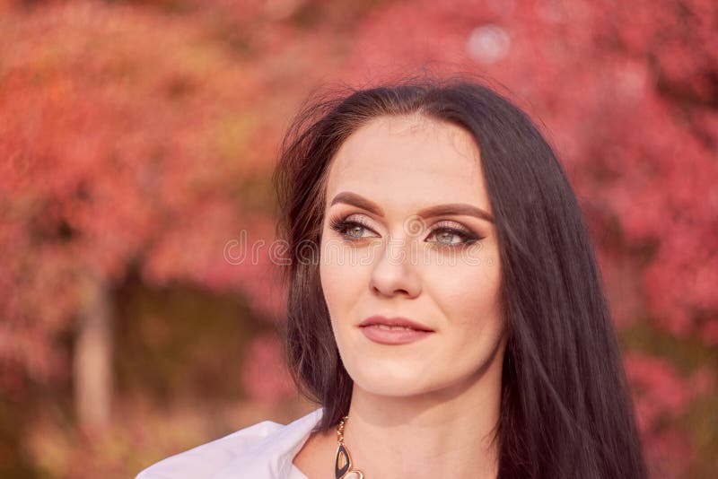 Hot White Brunette in an Autumn Forest Stock Photo - Image of beautiful ...