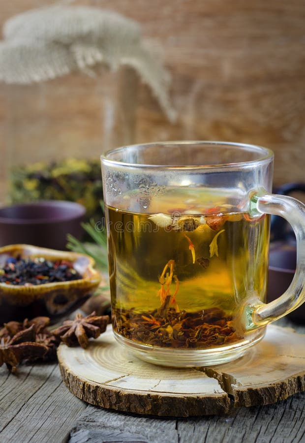 Hot Winter Tea with Spices on Wooden Table Stock Photo - Image of ...