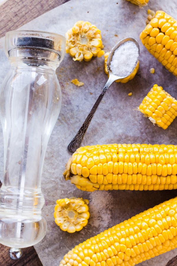 Hot Yellow Corn with Salt, Top View Stock Image - Image of detail ...