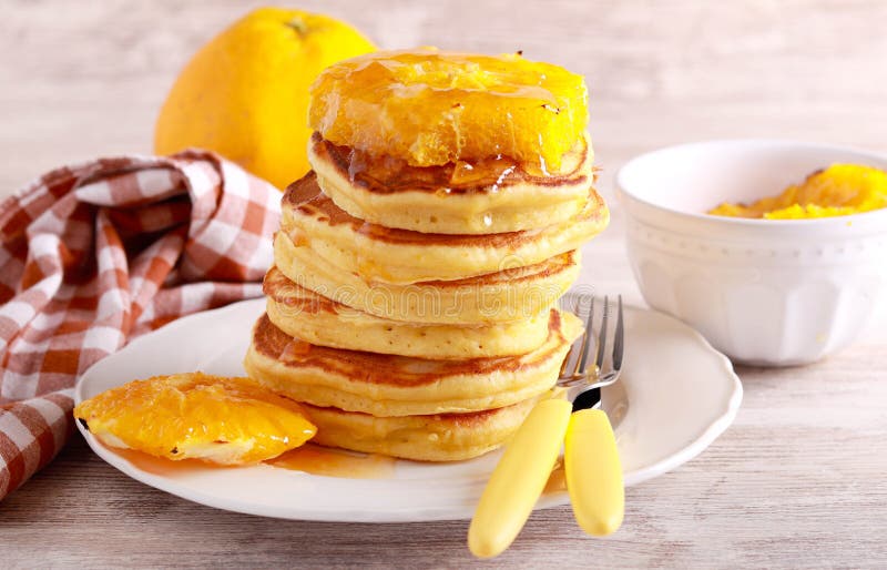 Hotcakes with Roasted Orange Stock Image - Image of cakes, dessert ...
