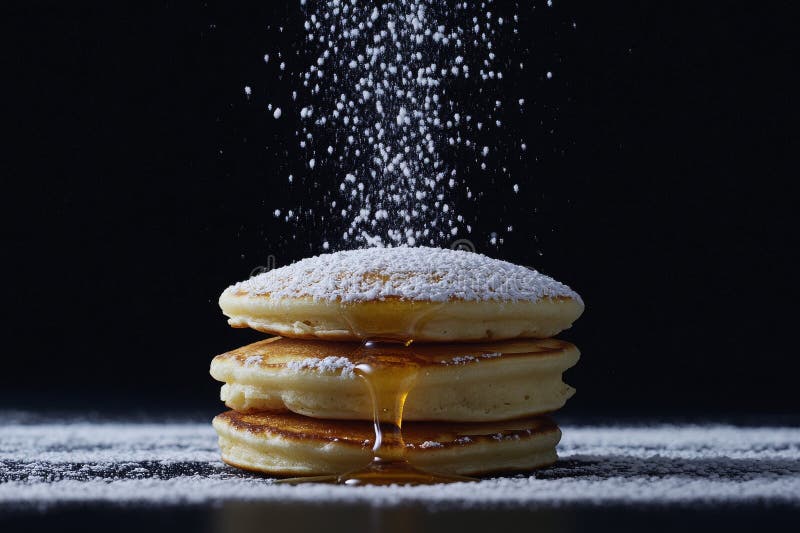 Hotcakes with Syrup and a Sprinkle of Powdered Sugar Stock Image ...