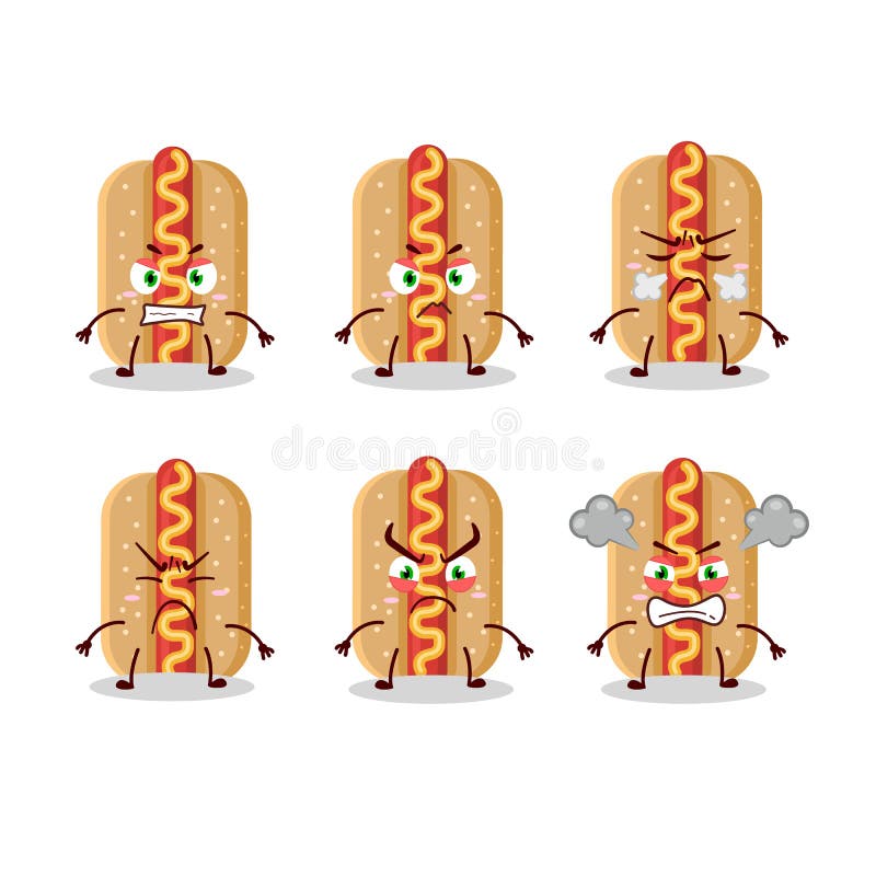 Hotdog Cartoon Character with Various Angry Expressions Stock Vector ...