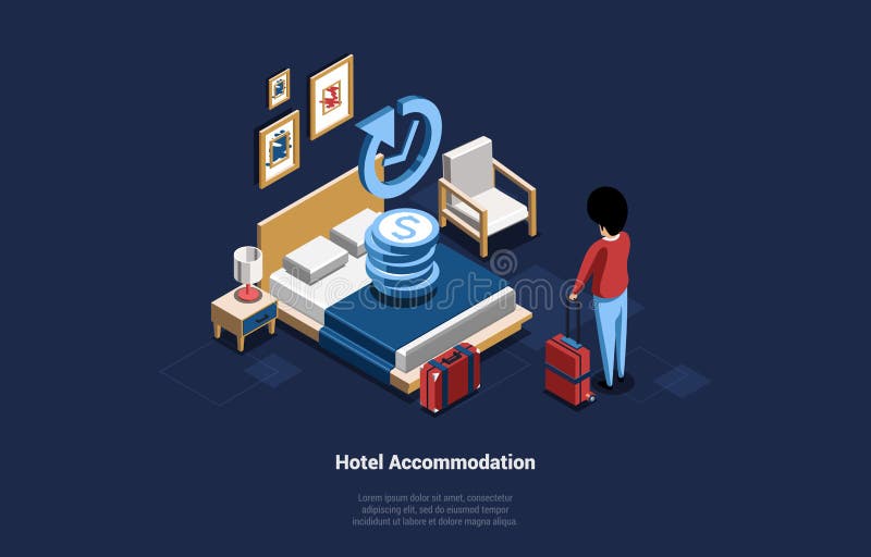 Hotel Accommodation Service Concept Vector Illustration in Cartoon 3D ...