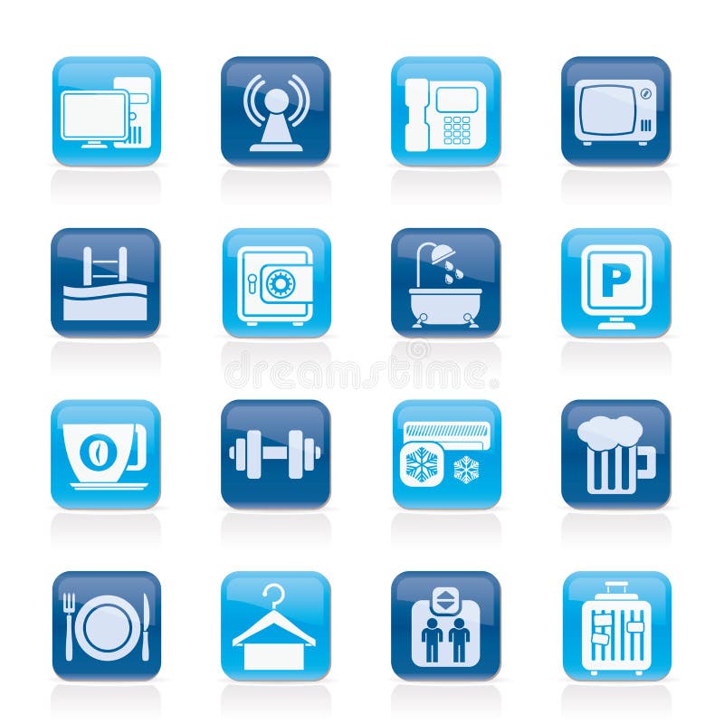 Hotel Amenities Services Icons Stock Vector - Illustration of icons ...