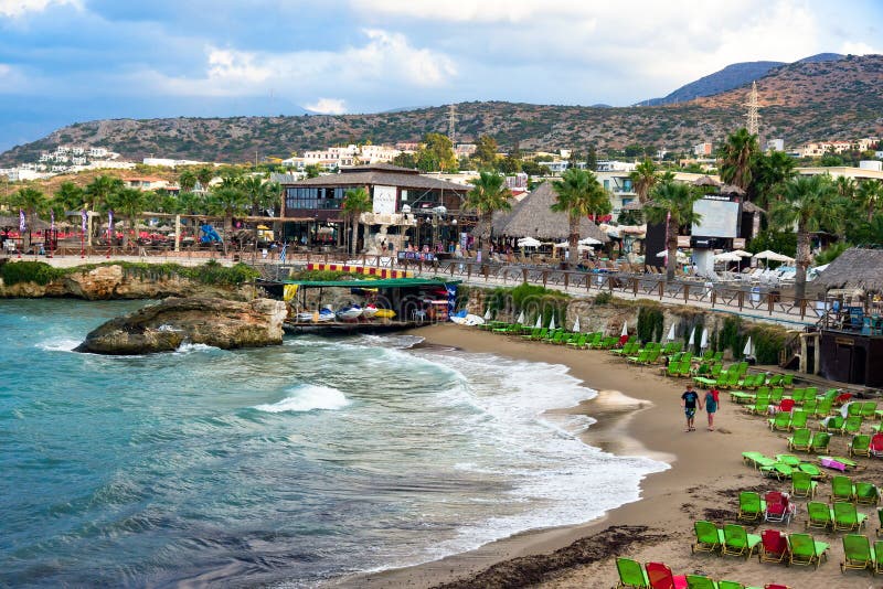 Hotel Beach in Hersonissos, Crete Editorial Photography - Image of ...