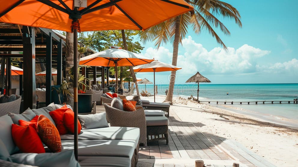 Hotel Beachside Lounge with Comfortable Seating Stock Illustration ...