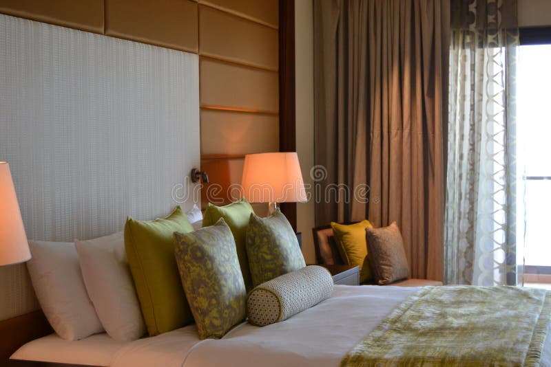 Hotel Bedroom stock image. Image of chair, blind, design - 45229705
