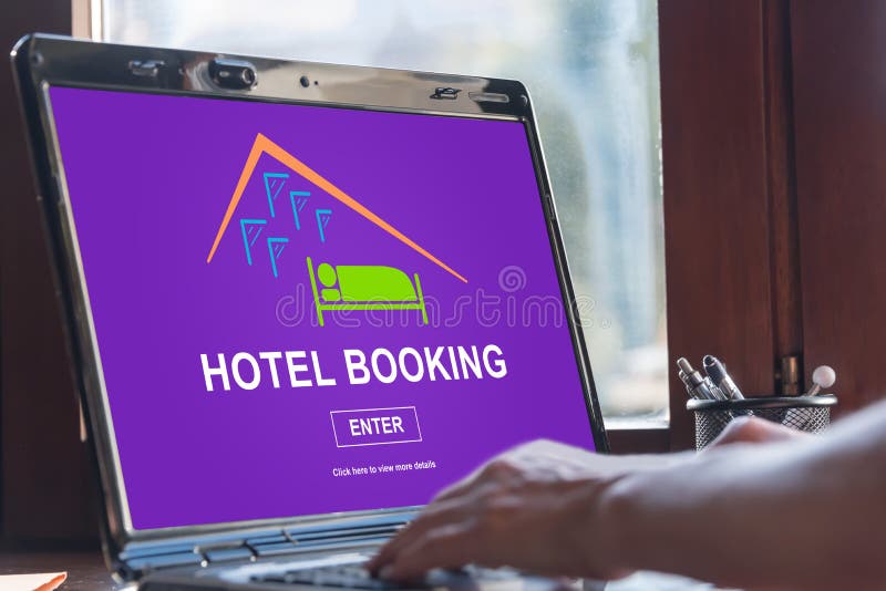 Hotel Booking Concept on a Laptop Screen Stock Image - Image of ...
