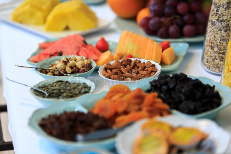 Hotel Breakfast Buffet Closeup. Stock Photo - Image of breakfast, nuts ...