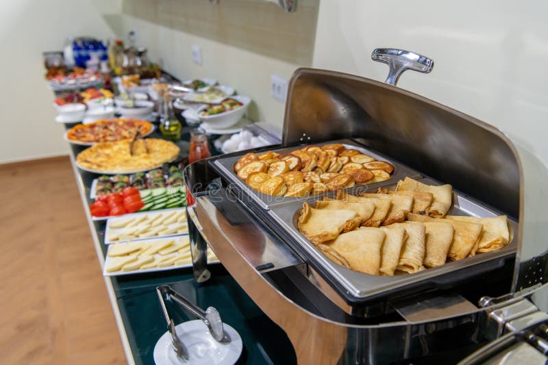 Hotel Breakfast Catering Setting at the Hotel, with Variety of Pancakes ...