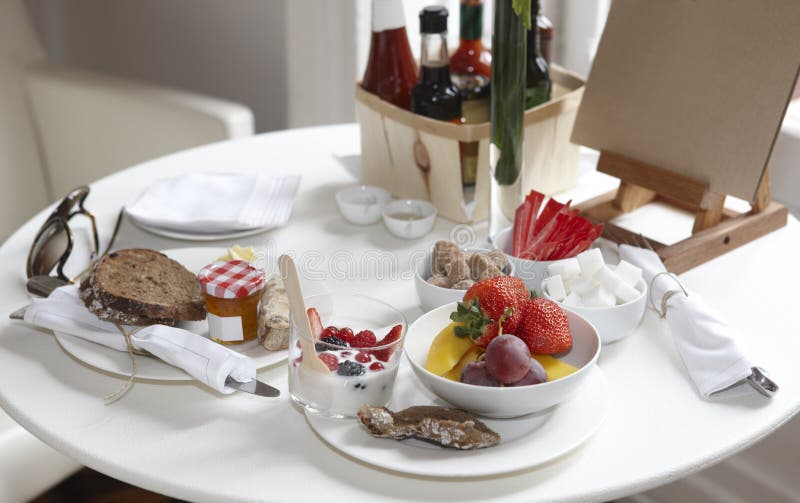 Hotel breakfast table stock image. Image of indoors, lunch - 36135421