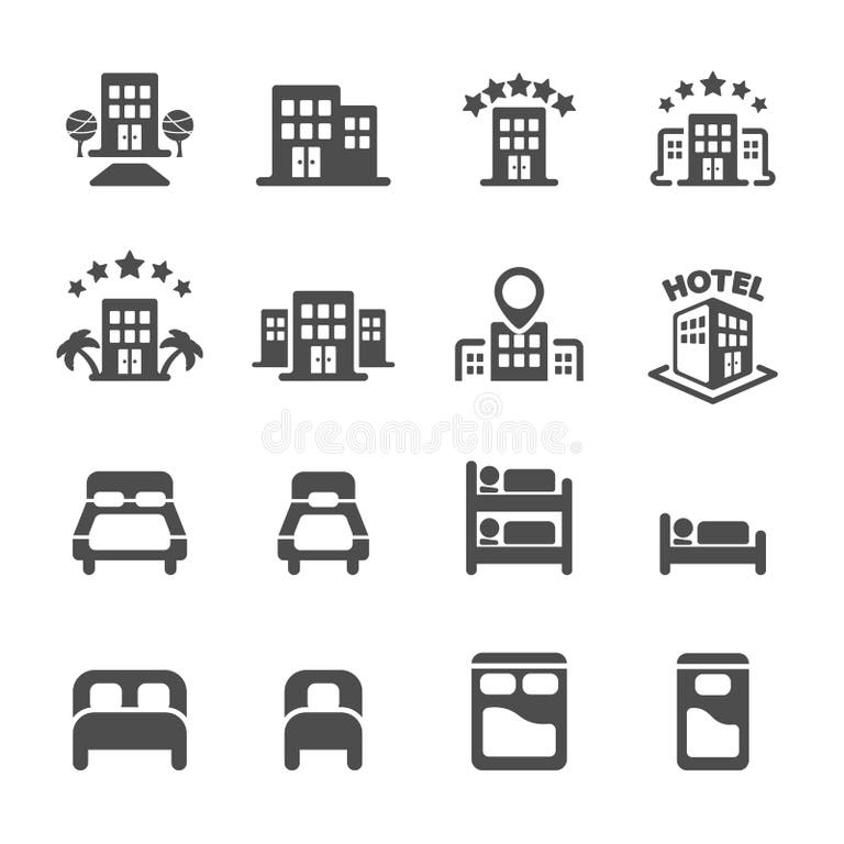 Hotel Building and Bedroom Icon Set, Vector Eps10 Stock Vector ...