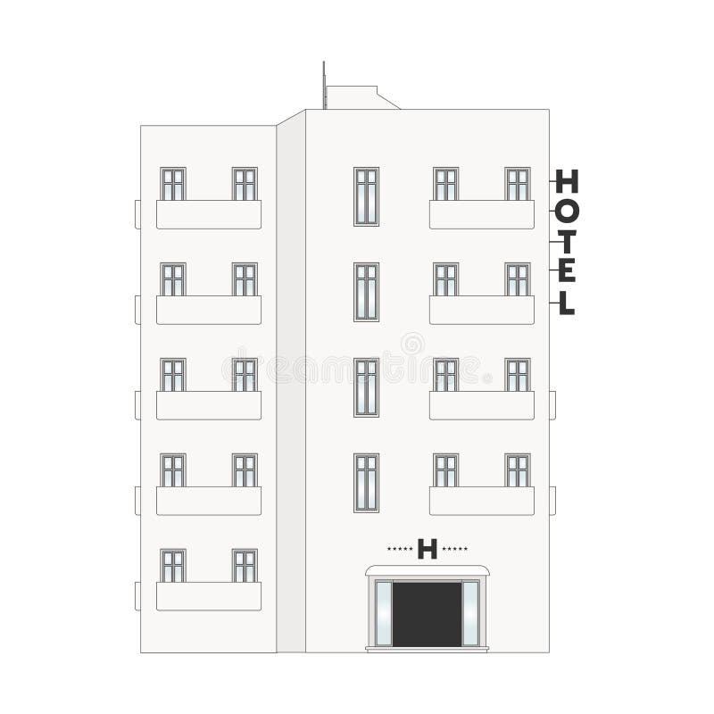 Hotel building flat draw stock vector. Illustration of exterior - 290281262