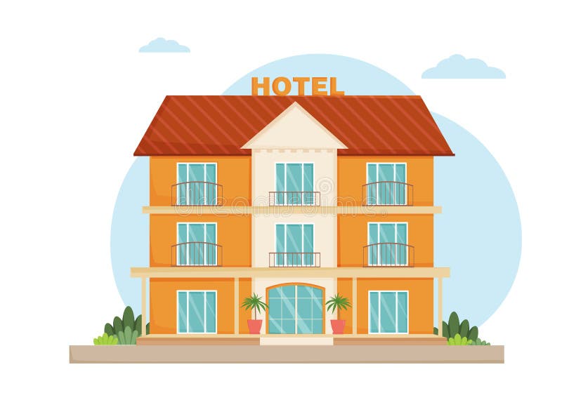 Hotel Building Vector Illustration. Modern Hotel Facade. Front View of ...