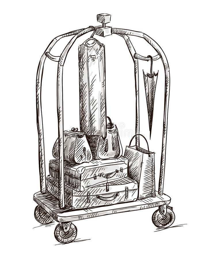 Hotel cart with luggage stock vector. Illustration of reception - 36536943