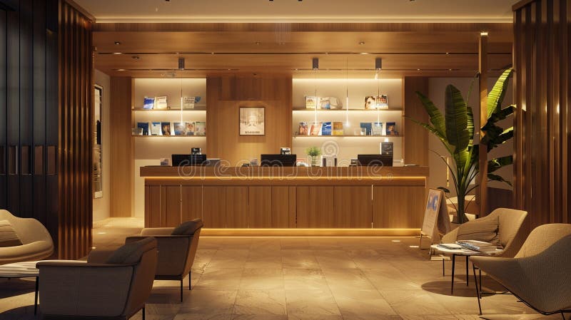 Hotel Check-in Counter in Welcoming Lobby Stock Illustration ...