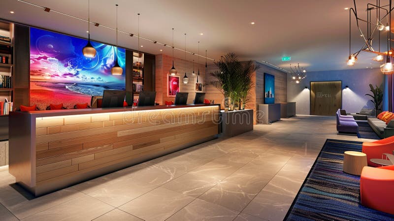 Hotel Check-in Desk Features Digital Artwork and Interactive Displays ...