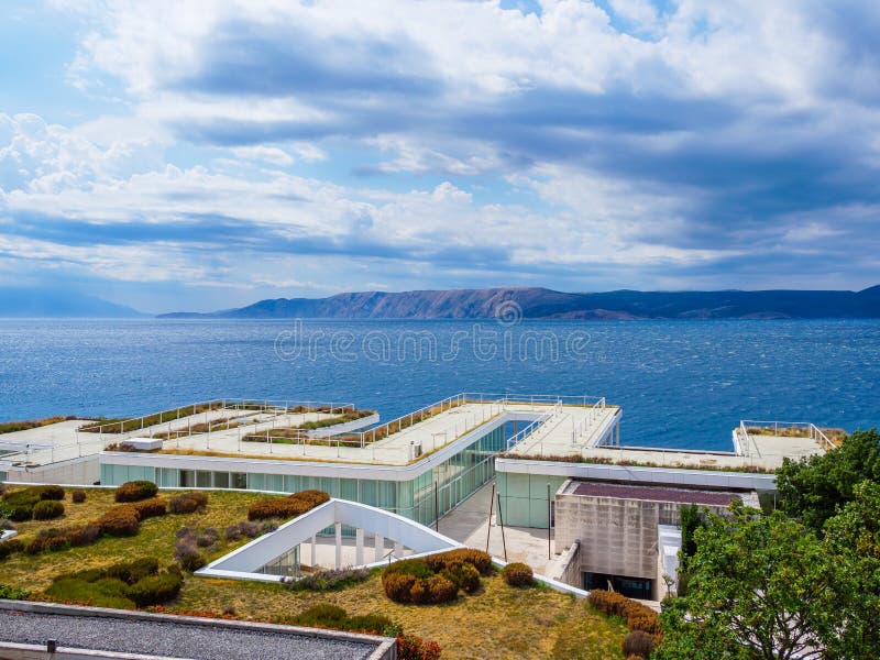 Hotel complex on the beach stock image. Image of aegean - 229347019