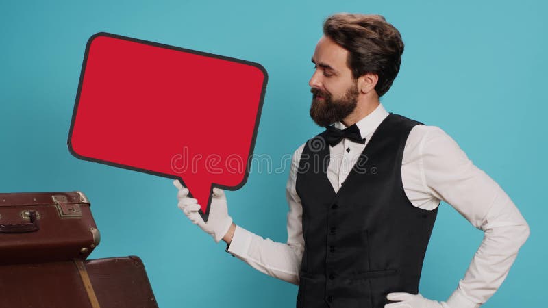 Concierge Shows Ad with Speech Bubble Stock Footage - Video of baggage ...