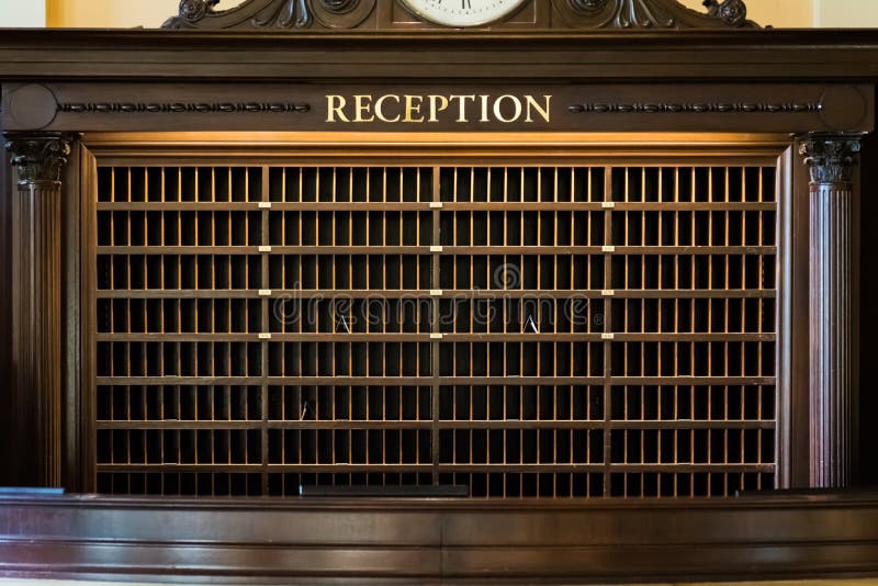 Hotel Desk Reception Mailboxes Geometric Array Perspective Post Stock ...
