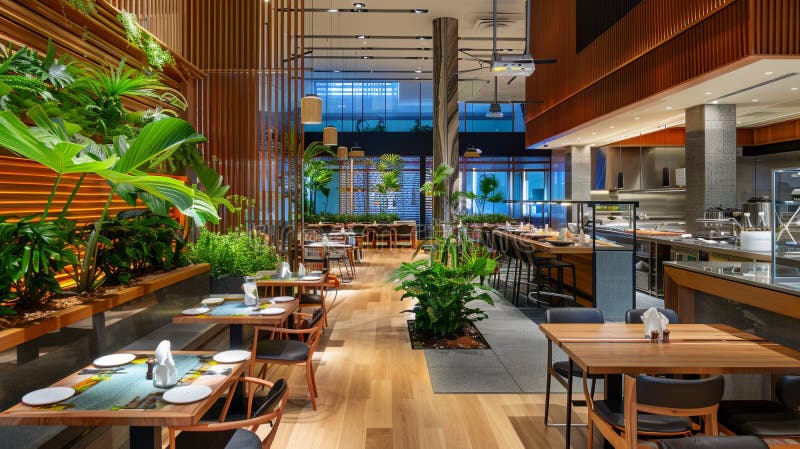 Hotel Dining Area Features Indoor Garden and Interactive Cooking ...
