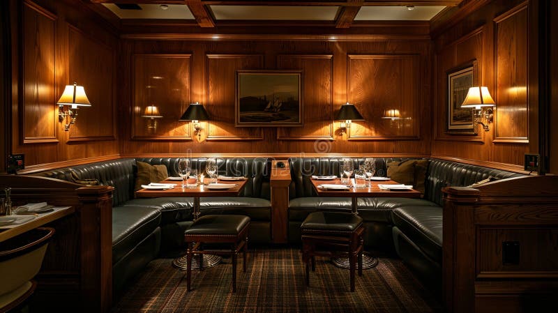 Hotel Dining Area Features Private Booths and Soft Lighting Stock ...