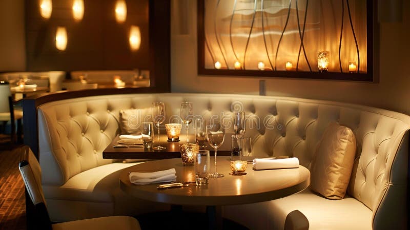 Hotel Dining Area Featuring Private Booths and Soft Lighting Stock ...