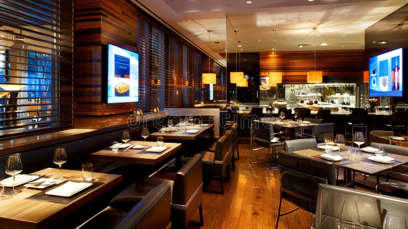 Hotel Dining Area Showcasing Interactive Digital Menus with ...