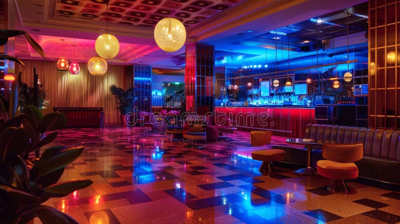 Hotel Disco Featuring Retro Decor with a Lively Dance Floor Stock ...