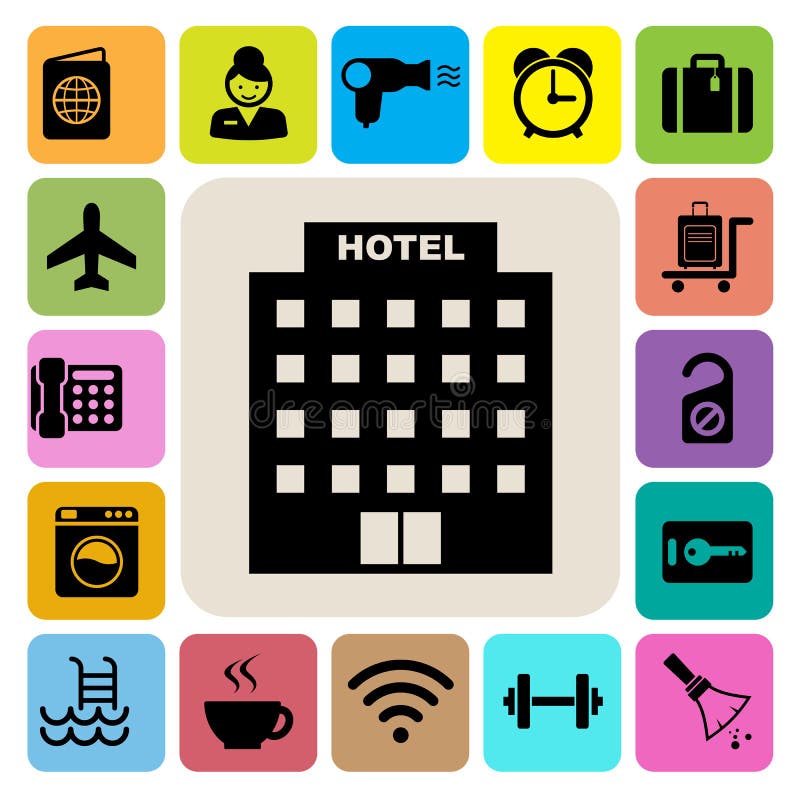 Het Pictogram Van De Hoteldienst Plaatste 6, Vectoreps10 Vector ...
