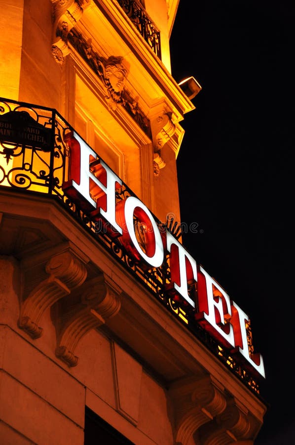 Hotel sign stock image. Image of evening, city, travel - 27516625